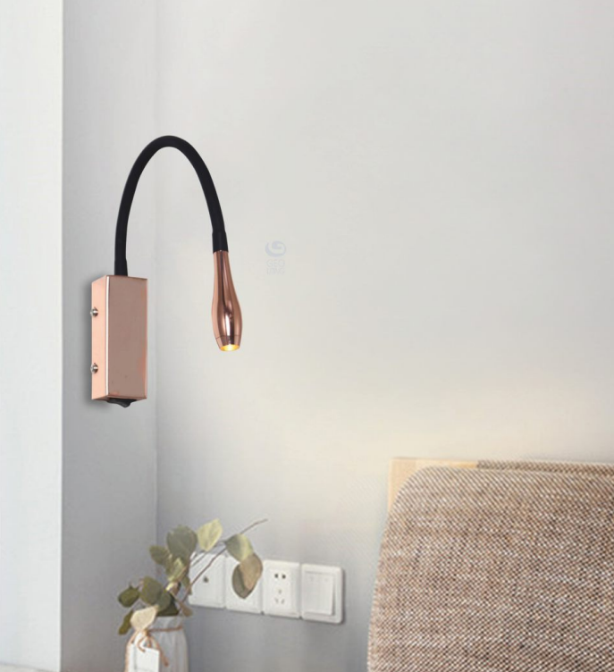 GEO 3 Watt Rose Gold Finish LED Bedside Wall Light 7666-1COP